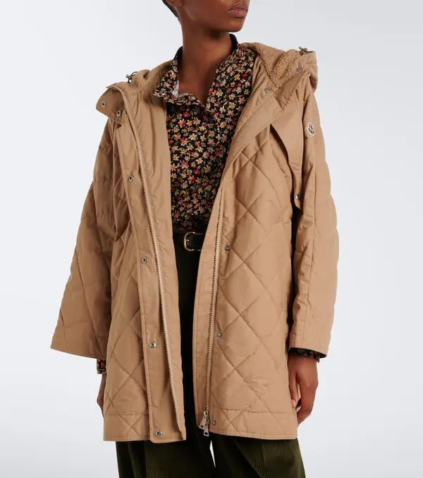 Moncler Hooded Quilted Cotton-blend Cape - Beige