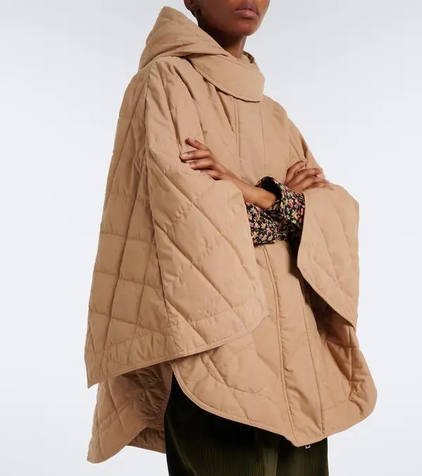 Moncler Hooded Quilted Cotton-blend Cape - Beige
