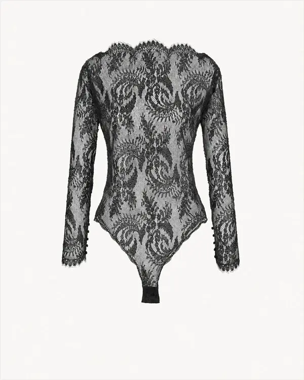 Saint Laurent Boat-neck Bodysuit In Silicone-coated Lace