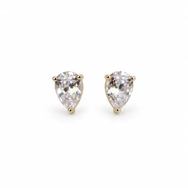 JAGGED HALO JEWELRY Bombshell Pear-shaped Cz Stud Earrings Yellow Gold Plated Stainless Steel - Silver