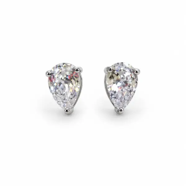 JAGGED HALO JEWELRY Bombshell Pear-shaped Cz Stud Earrings White Gold Plated Stainless Steel - Silver