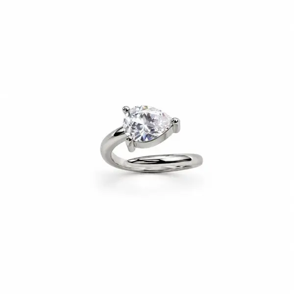 JAGGED HALO JEWELRY Bombshell Pear-shaped Cz Adjustable Pinky Ring White Gold Plated Stainless Steel - Silver