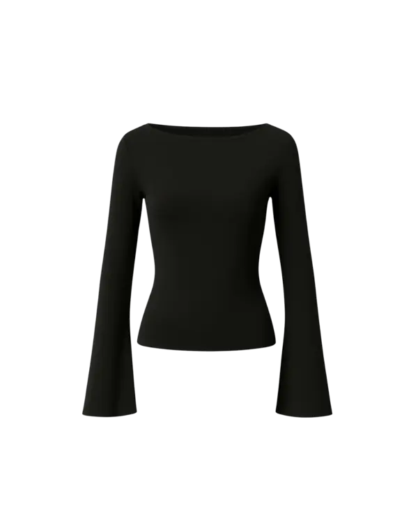 HEIMA ER GOTT Una Boat Neck Flared-sleeve Bamboo Top