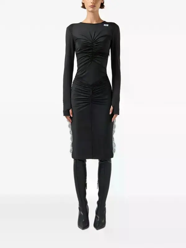 Gcds Lace-insert Ruched Midi Dress
