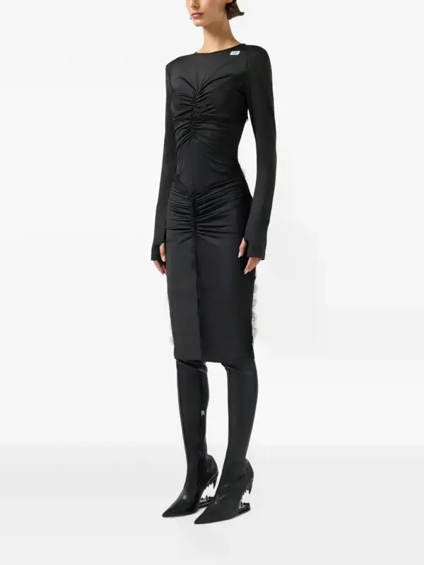 Gcds Lace-insert Ruched Midi Dress