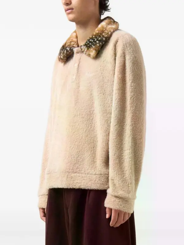 Gcds Faux-fur Long-sleeve Polo Shirt