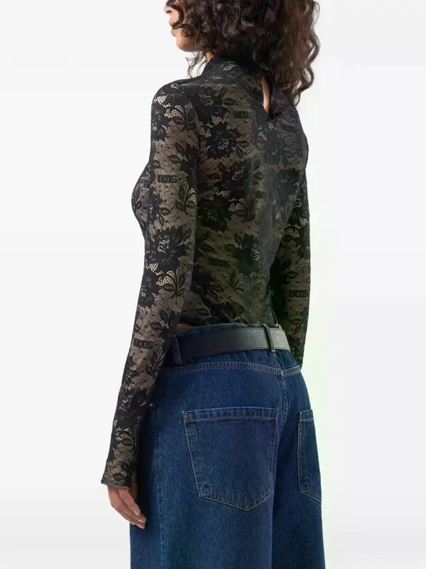 Gcds Floral-lace Logo-print Bodysuit