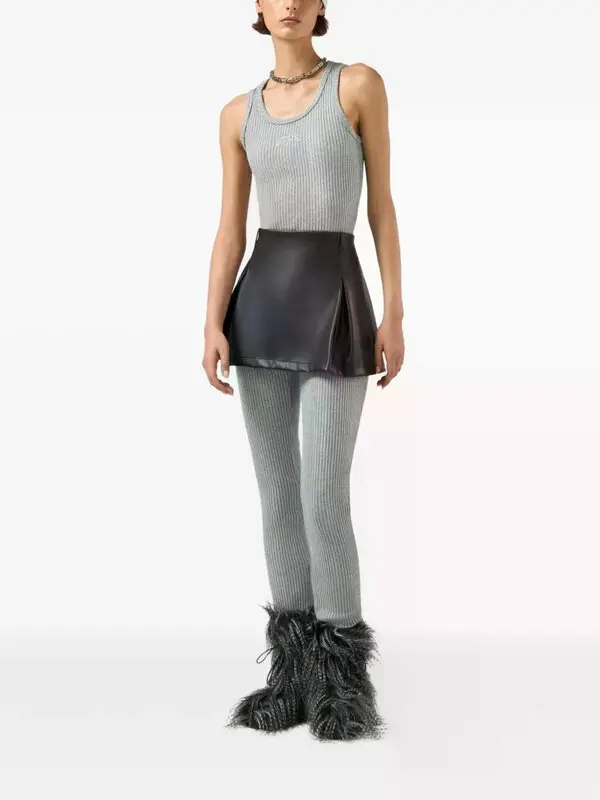 Gcds Ribbed-knit Logo-embroidered Leggings