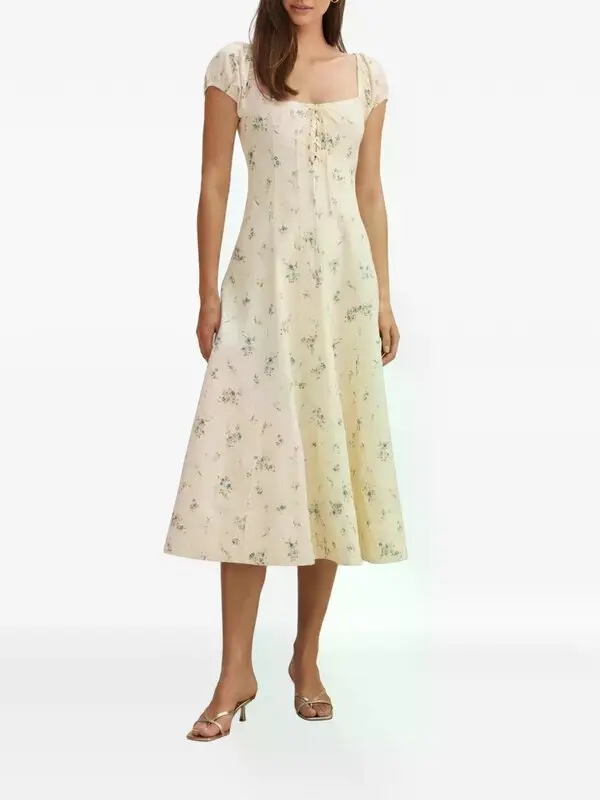 EVER NEW Sallie Lace-up Floral-print Midi Dress - Neutrals