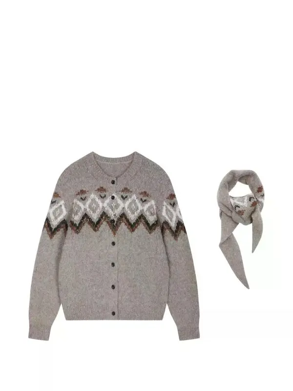 JNBY Geometric-knit Scarf-detail Cardigan
