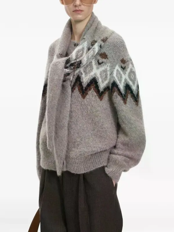 JNBY Geometric-knit Scarf-detail Cardigan
