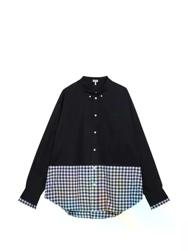 Loewe Anagram-embroidered Gingham-panelled Shirt - Blue