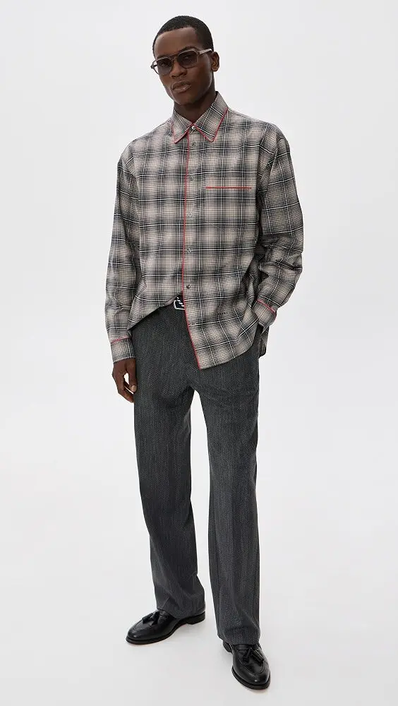 Marni Checked Poplin Shirt With Contrast Piping - Walnut