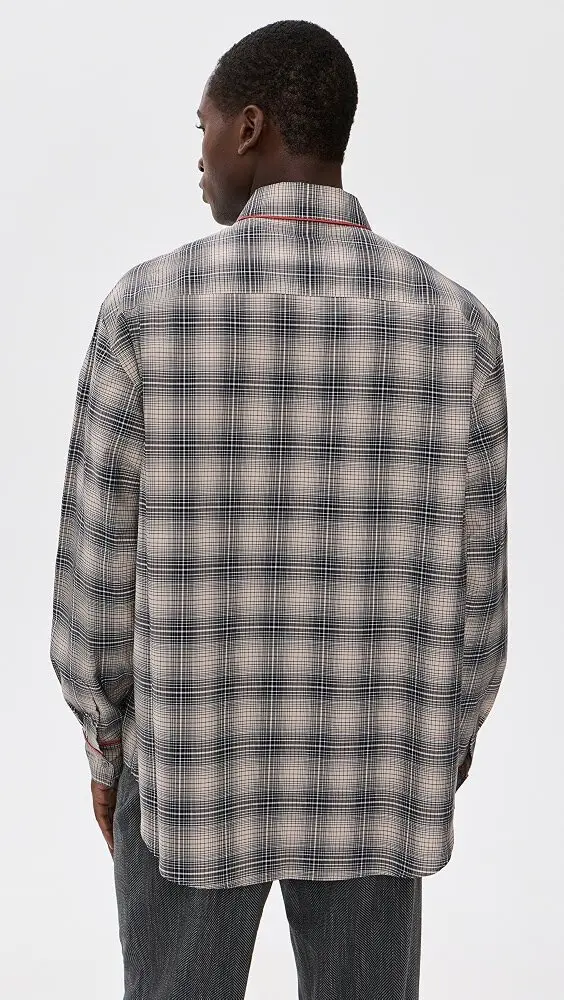 Marni Checked Poplin Shirt With Contrast Piping - Walnut