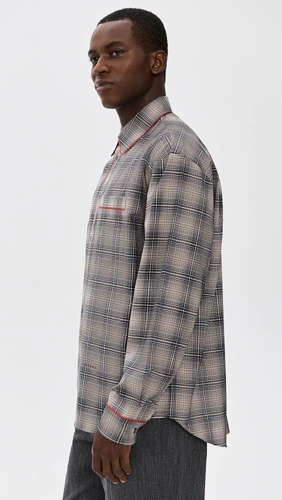 Marni Checked Poplin Shirt With Contrast Piping - Walnut