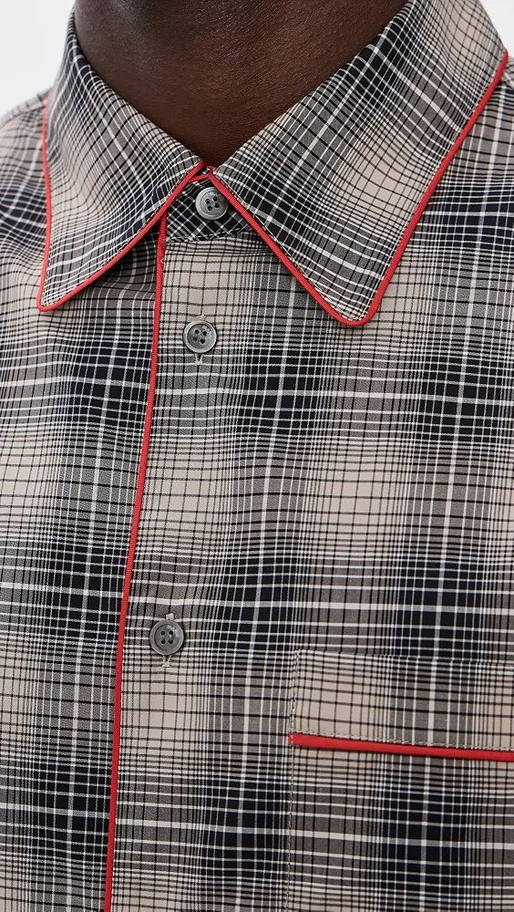 Marni Checked Poplin Shirt With Contrast Piping - Walnut