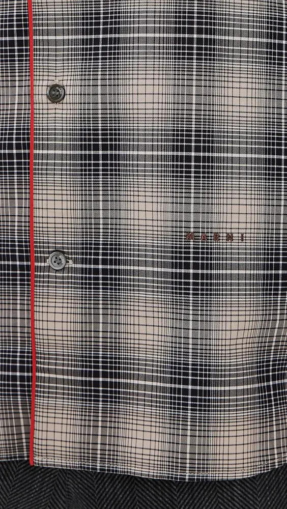 Marni Checked Poplin Shirt With Contrast Piping - Walnut