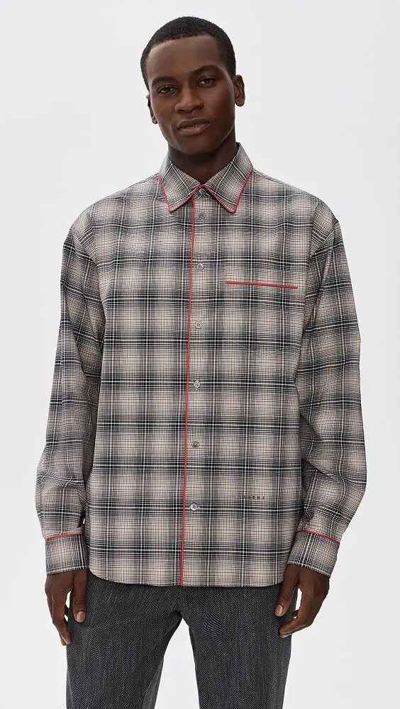 Marni Checked Poplin Shirt With Contrast Piping - Walnut