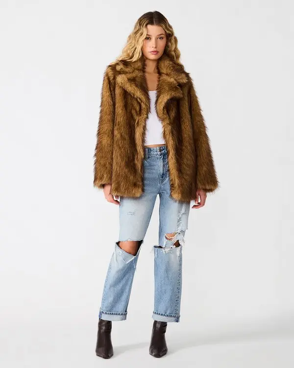 Steve Madden Kindra Coat Long Sleeve Faux Fur Jackets & Coats - Antelope