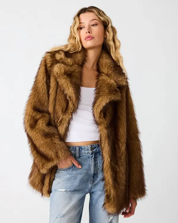 Steve Madden Kindra Coat Long Sleeve Faux Fur Jackets & Coats