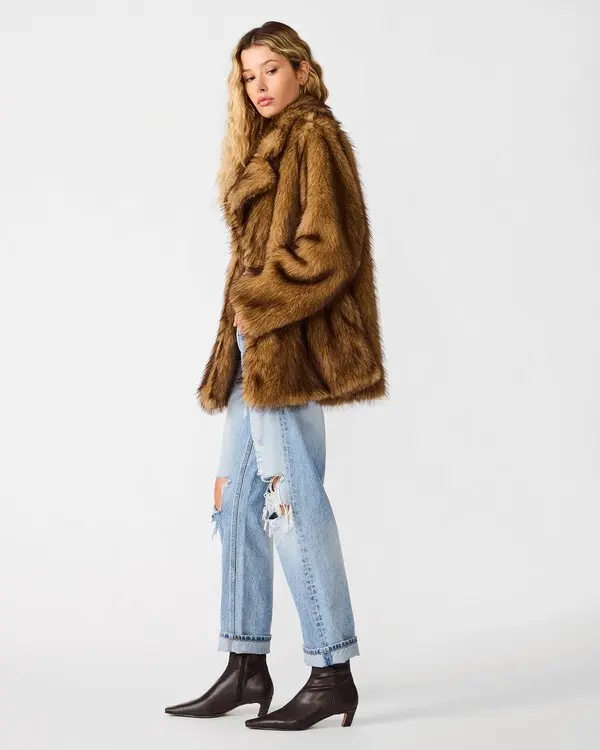 Steve Madden Kindra Coat Long Sleeve Faux Fur Jackets & Coats