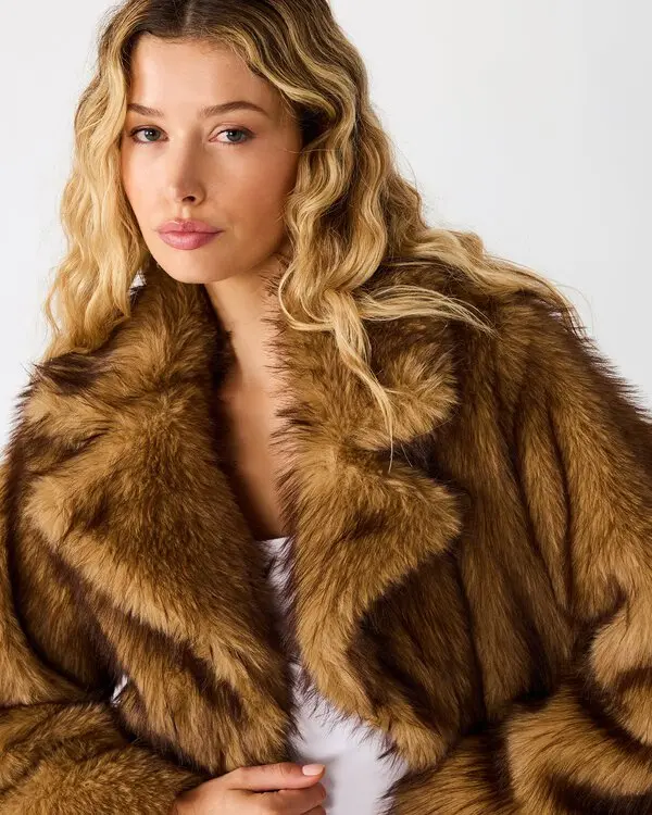 Steve Madden Kindra Coat Long Sleeve Faux Fur Jackets & Coats