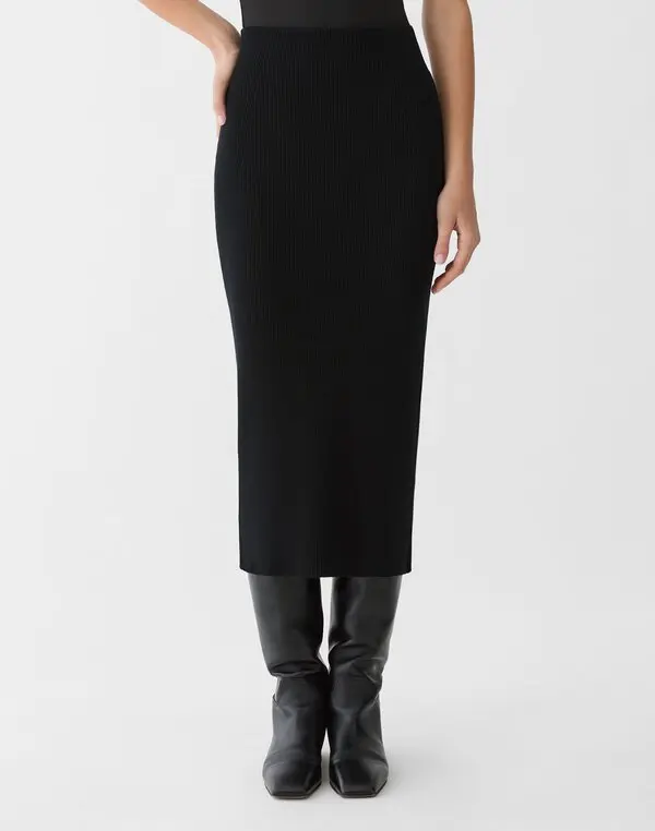 Lafayette 148 New York Crepe Ribbed Knit Midi Skirt