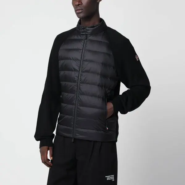 Moncler Padded Zip-up Cardigan In Wool Blend - Black