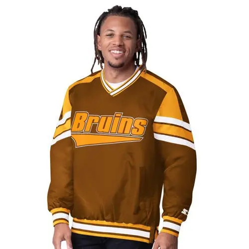 STARTER Boston Bruins Reliever V-neck Pullover Jacket - Black