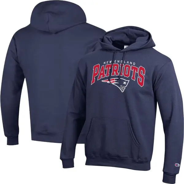 Champion New England Patriots Powerblend Arch Over Logo Hoodie - Navy