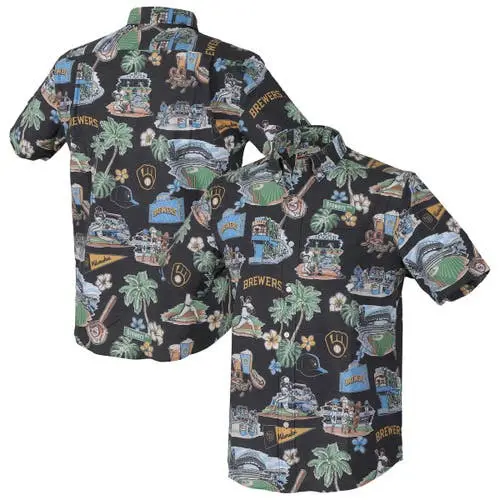 Reyn Spooner Milwaukee Brewers Big & Tall Scenic Performance Tri-blend Aloha Button-down Shirt - Navy