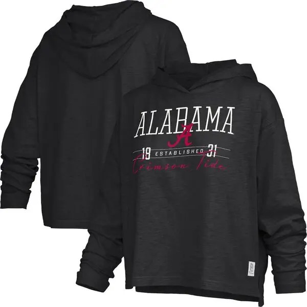 PRESSBOX Alabama Crimson Tide Castillo Slub Waist Length Long Sleeve Hooded T-shirt - Black