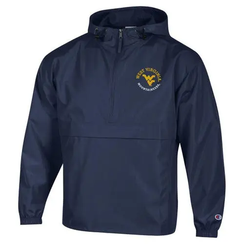 Champion West Virginia Mountaineers Packable Hooded Windbreaker Half-zip Jacket - Navy