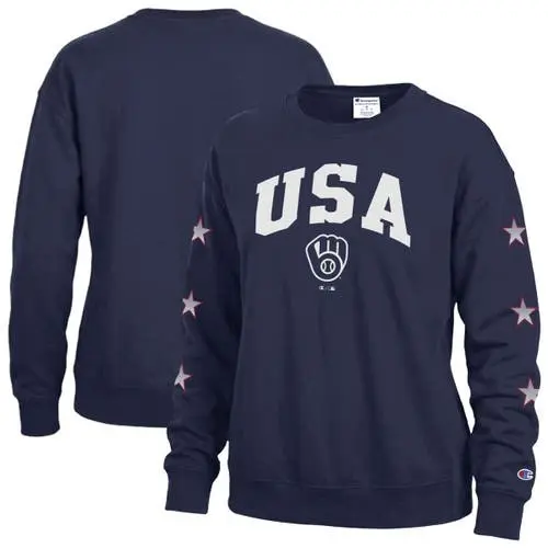 Champion Milwaukee Brewers Americana Fleece Crewneck Sweatshirt - Navy