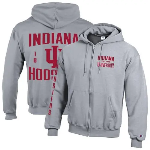 Champion Indiana Hoosiers Varsity Powerblend Full-zip Fleece Hoodie - Heather Gray