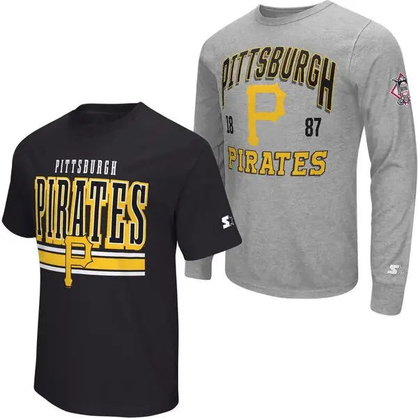 STARTER Heather Gray/ Pittsburgh Pirates Two-pack Long Sleeve & Short Sleeve T-shirt Set - Black