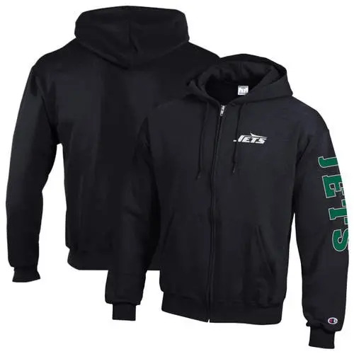 Champion New York Jets Powerblend Fleece Full-zip Hoodie - Black