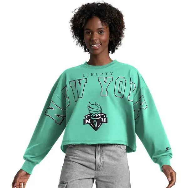 STARTER New York Liberty Bleachers Cropped Drop Shoulder Sweatshirt