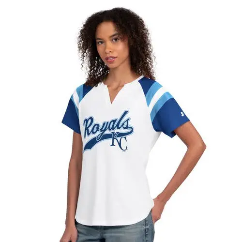 STARTER Kansas City Royals Game On Notch Neck Raglan T-shirt - White