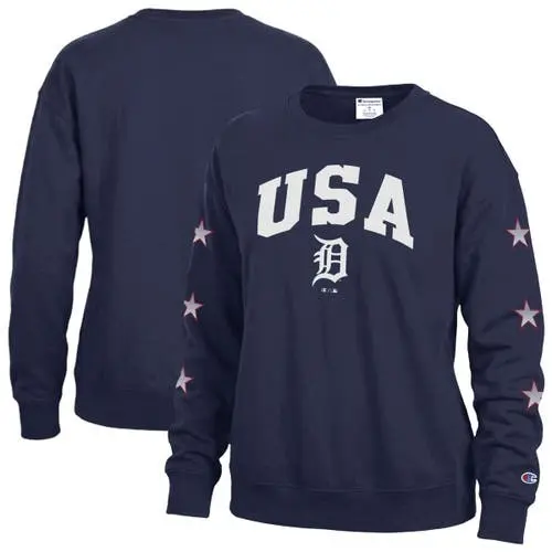 Champion Detroit Tigers Americana Fleece Crewneck Sweatshirt - Navy