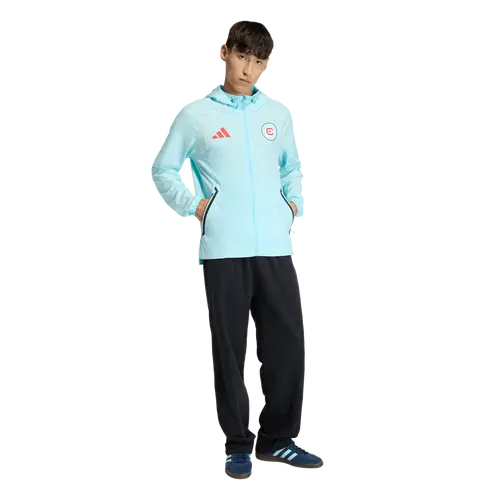 Adidas Chicago Fire Tiro Travel Full-zip Hooded Windbreaker - Light Blue