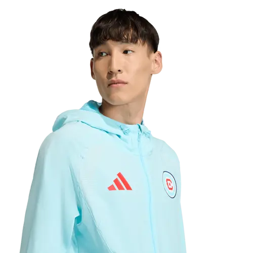 Adidas Chicago Fire Tiro Travel Full-zip Hooded Windbreaker - Light Blue