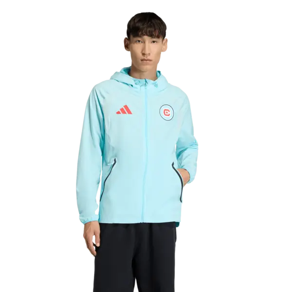 Adidas Chicago Fire Tiro Travel Full-zip Hooded Windbreaker - Light Blue
