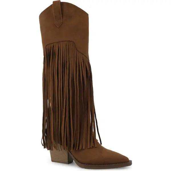 Vintage Havana Yuma Fringe Knee High Western Boot - Cognac