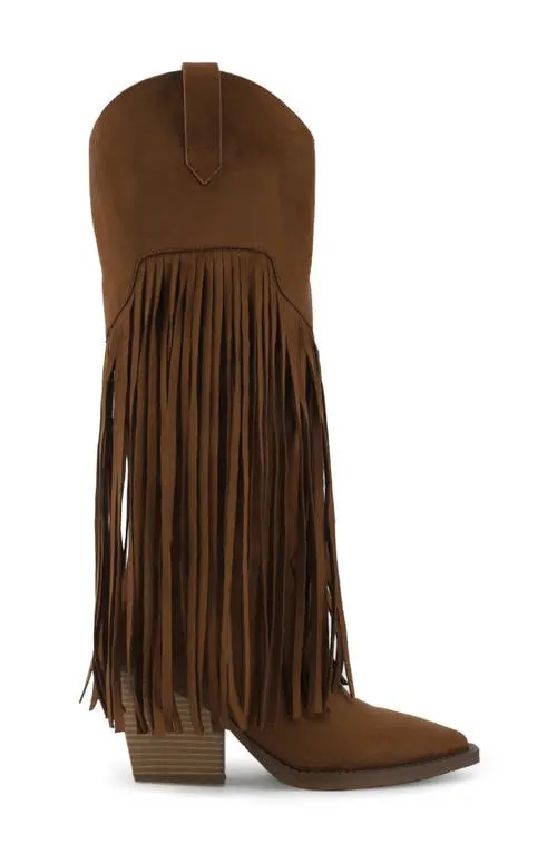 Vintage Havana Yuma Fringe Knee High Western Boot - Cognac