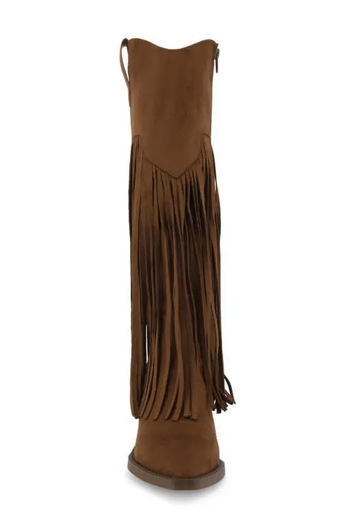 Vintage Havana Yuma Fringe Knee High Western Boot - Cognac