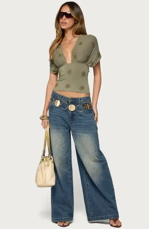 EDIKTED Ellora Beaded Crop Top