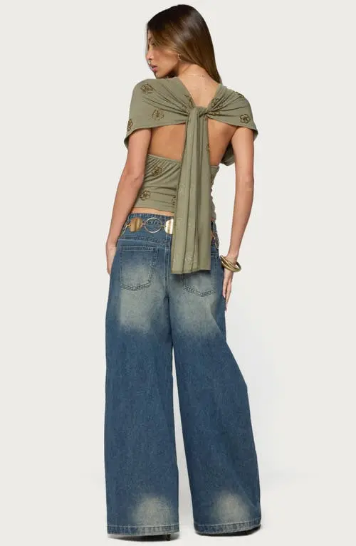 EDIKTED Ellora Beaded Crop Top
