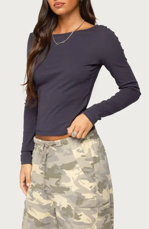 EDIKTED Savi Boat Neck Stretch Cotton Blend Top