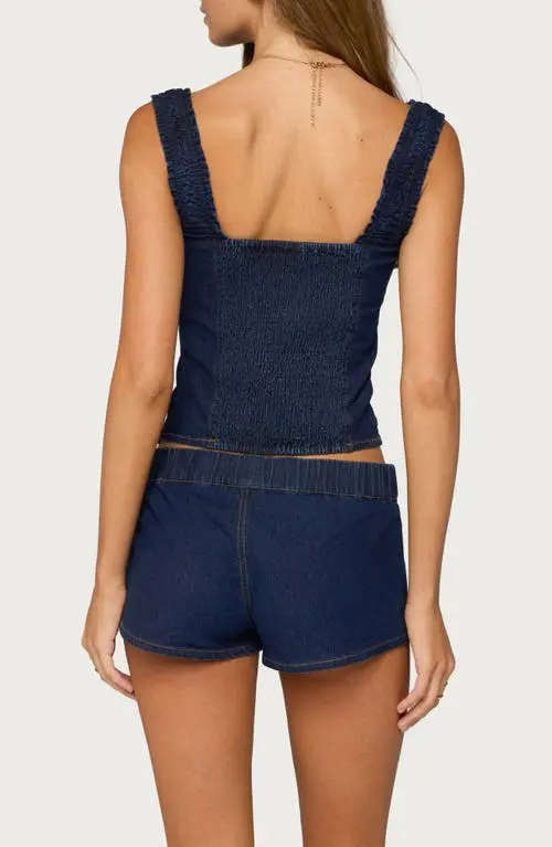 EDIKTED Aggie Ruched Button Denim Top